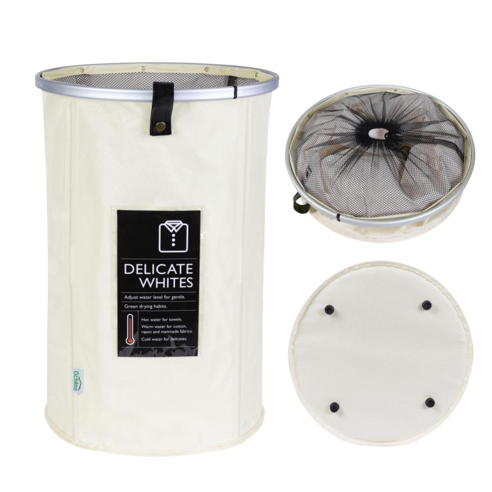 Collapsible Drawstring Laundry Hamper with 4 Bottom Pegs, Round Clothes ...