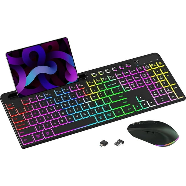 Backlit Wireless Keyboard and Mouse Set with Rechargeable Battery ...
