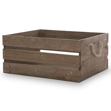 Antique Brown Wooden Crate Storage Box with Rope Handles 15in - Walmart.com