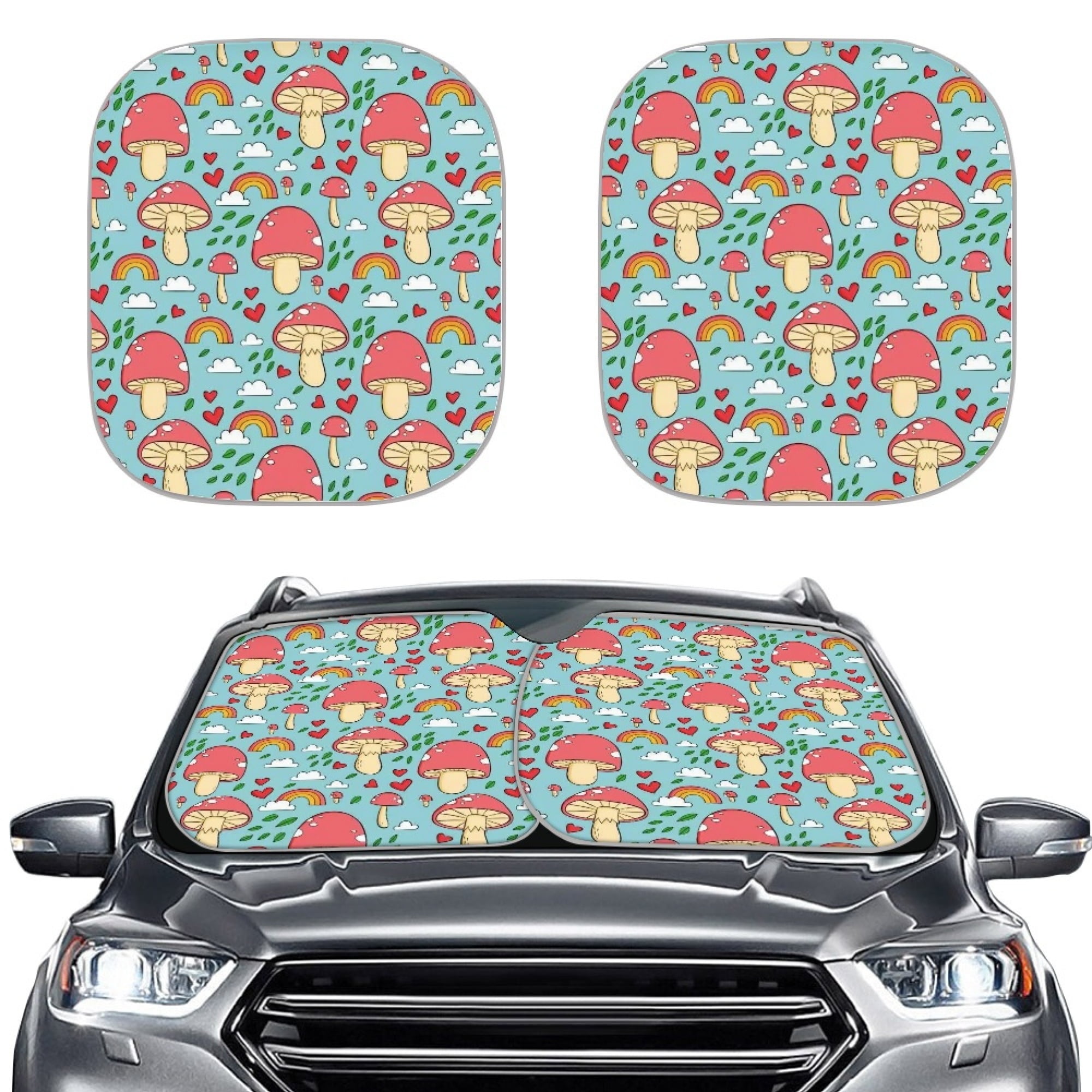 Diaonm Auto Sunshade Blue Rainbow Mushroom Design Car Sun Protection ...