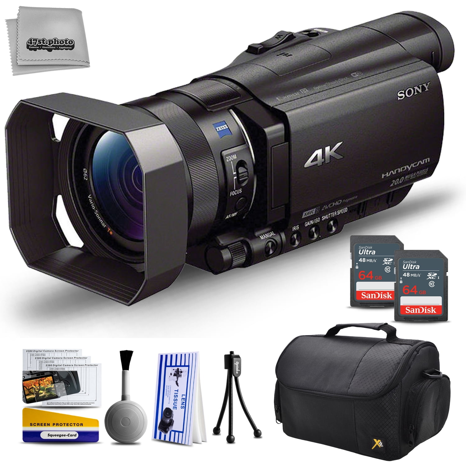 Sony FDR-AX100 4K Ultra HD Camcorder Video Camera + 128GB Memory ...