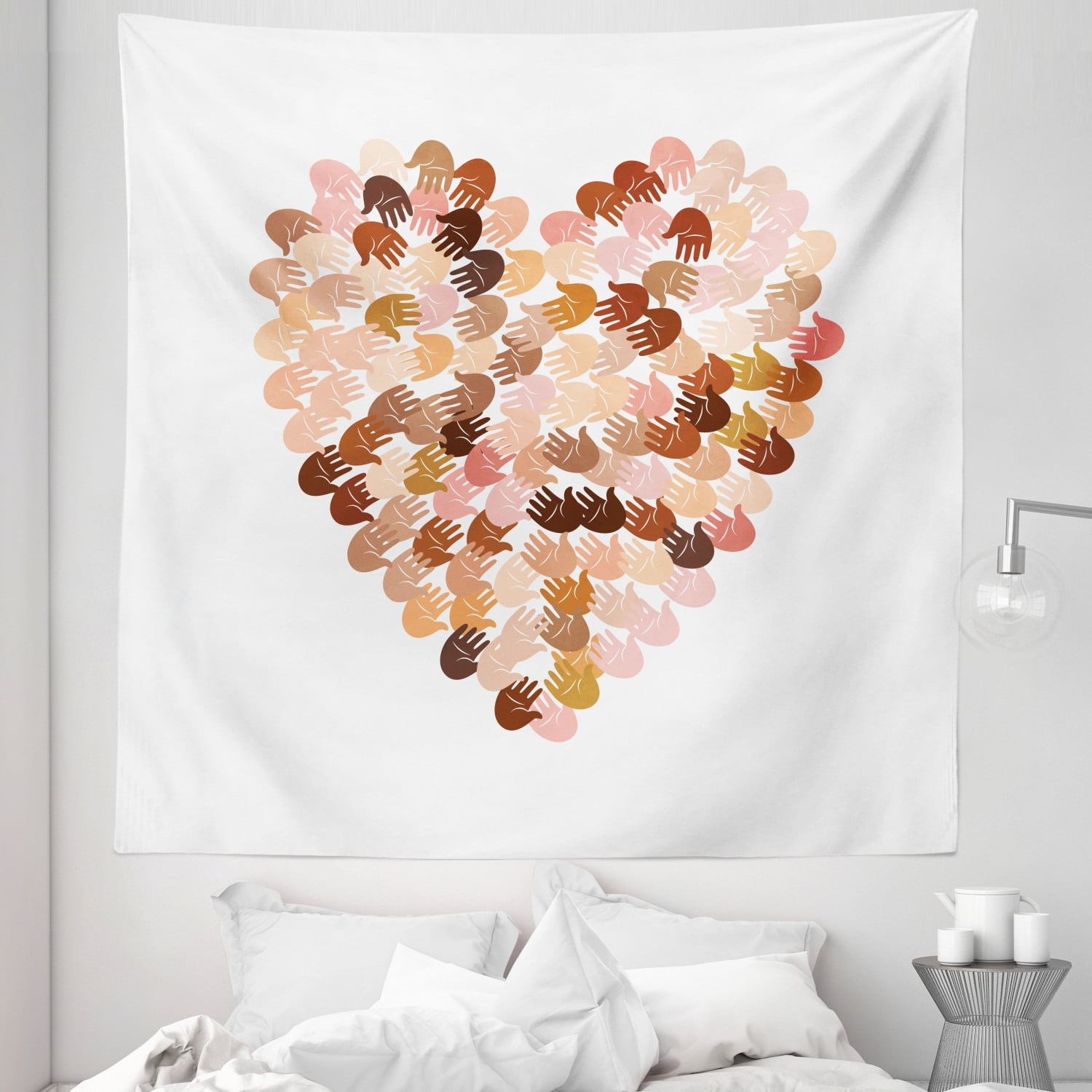 Hearts Tapestry, Heart Shape Image Filled with Colorful Hand Prints ...