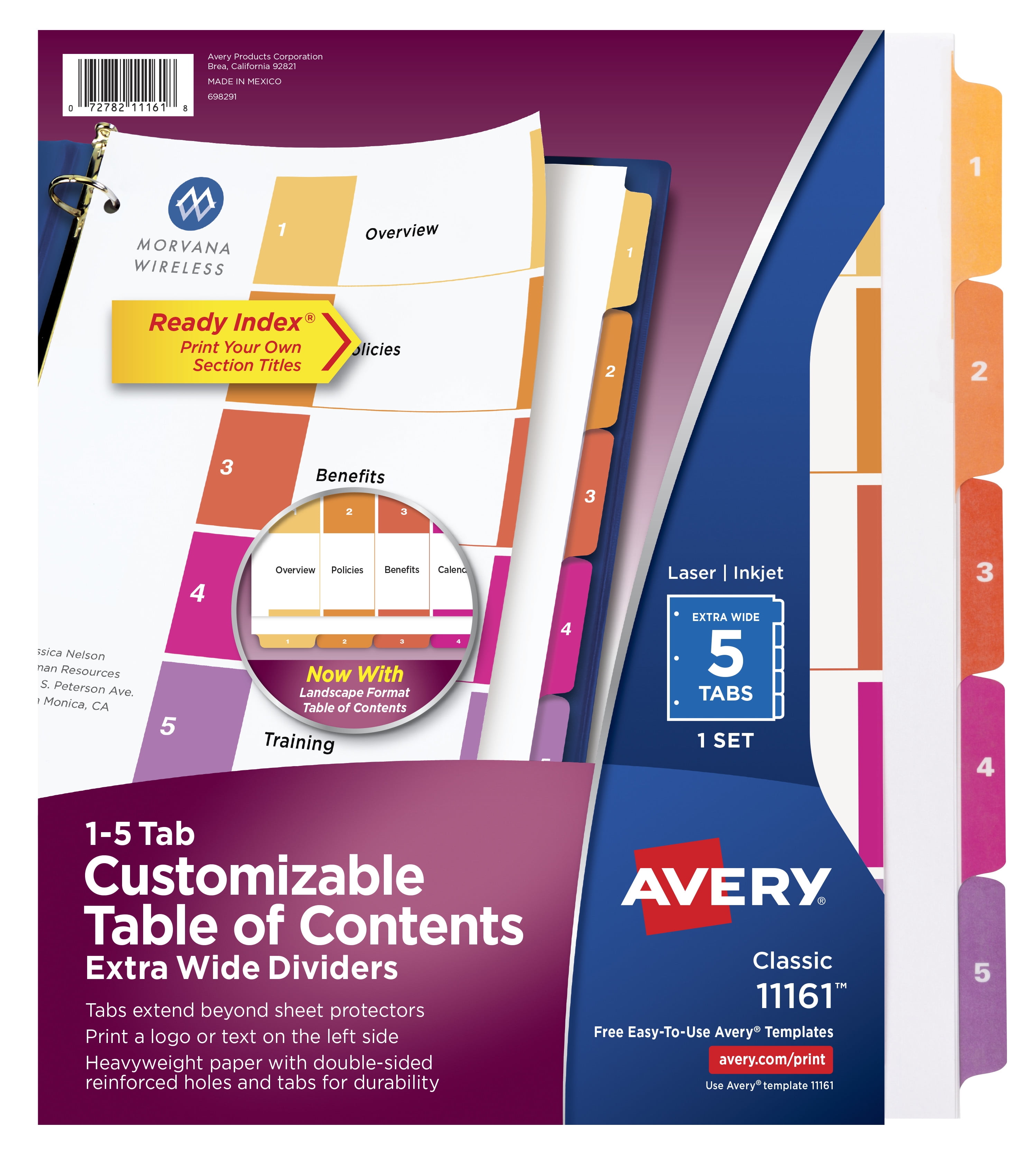 Avery Table of Contents Dividers, Preprinted 1-5 Multicolor Tabs ...