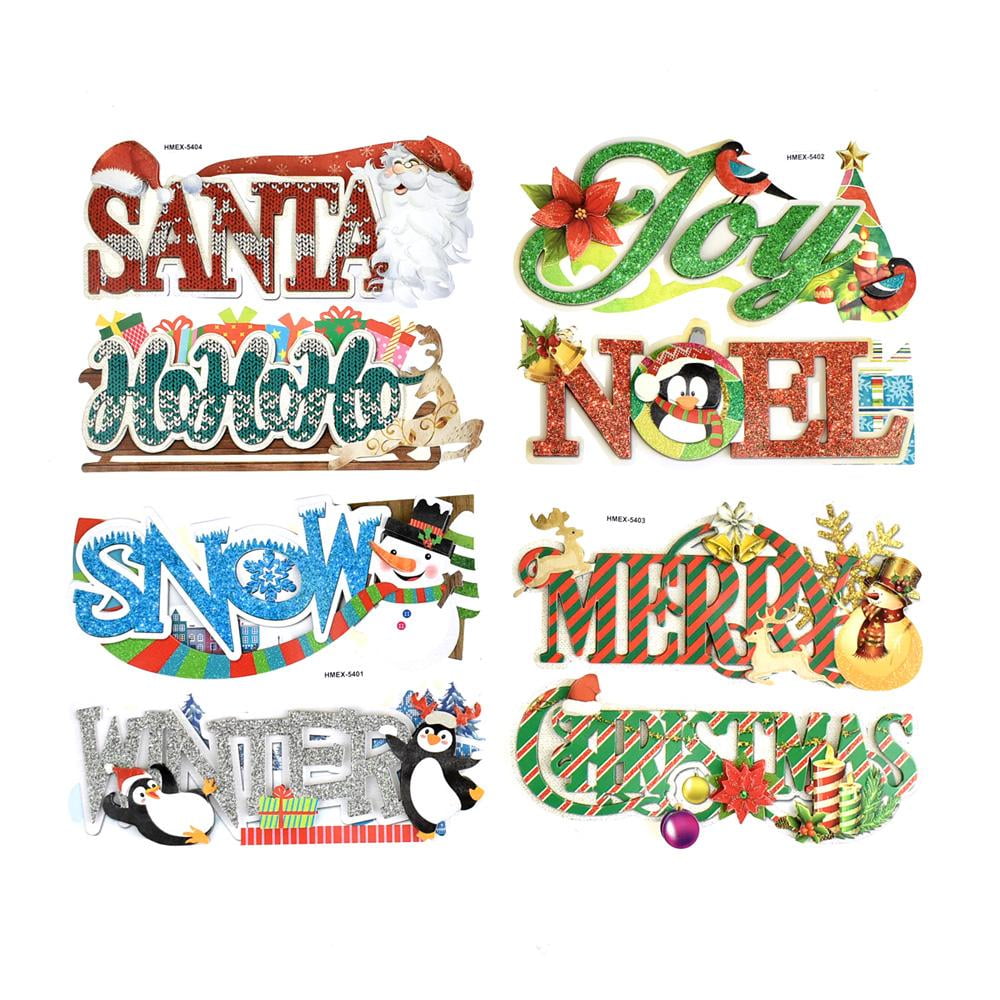 Glitter 3D Christmas Holiday Word Art Stickers, 5-1/2-Inch, 8-Piece ...