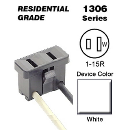 Leviton 1306-W 15A, 125V, Snap-In Receptacle, Leads 14GA 6-Inch Long ...
