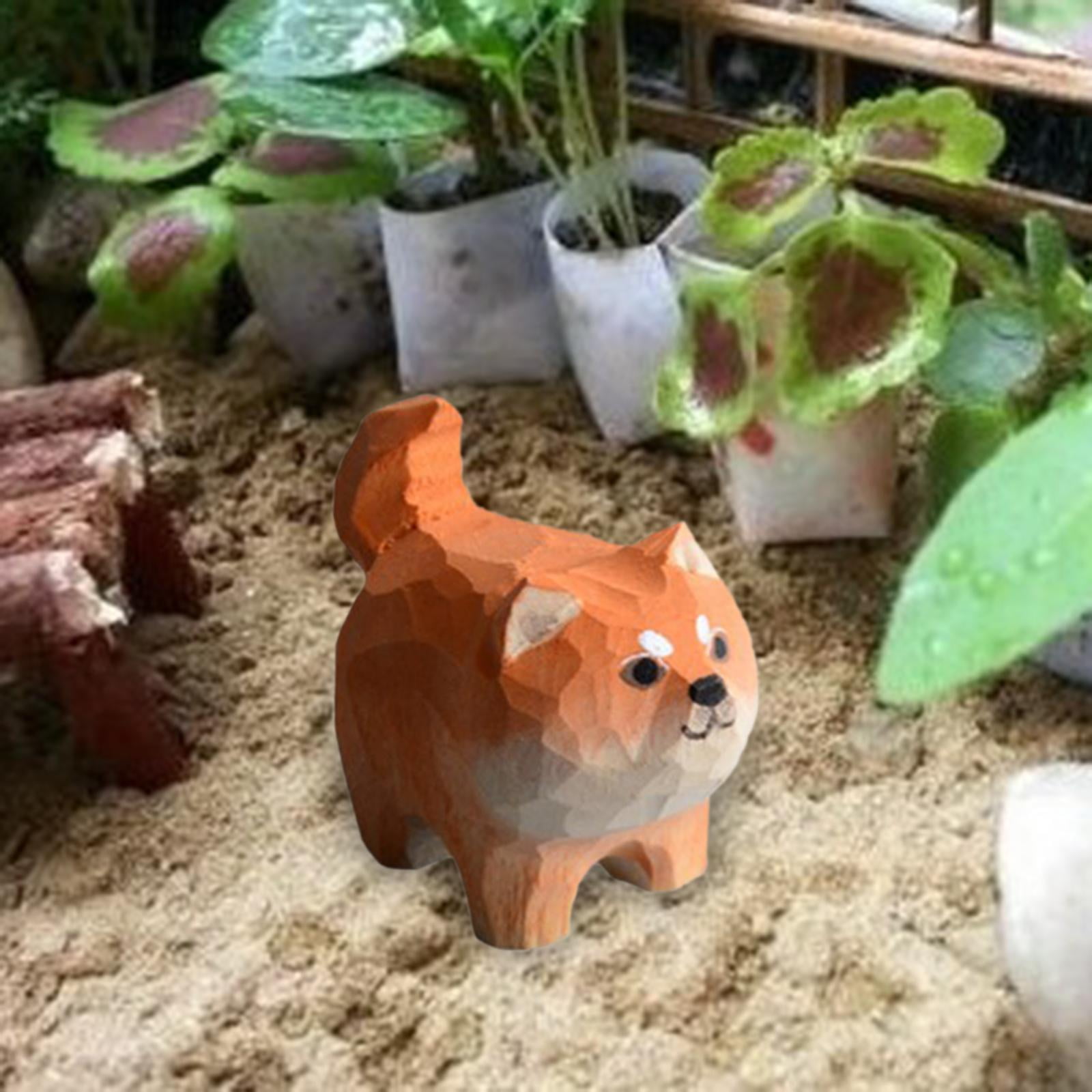 Mini Dog Statue Wooden Figurine Animal Sculpture Craft Kids Figure ...