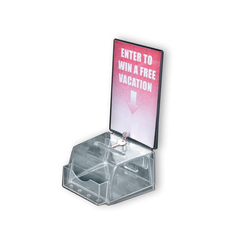 Azar Displays 206008 Clear Small Molded Lottery Box with Pocket, Lock ...