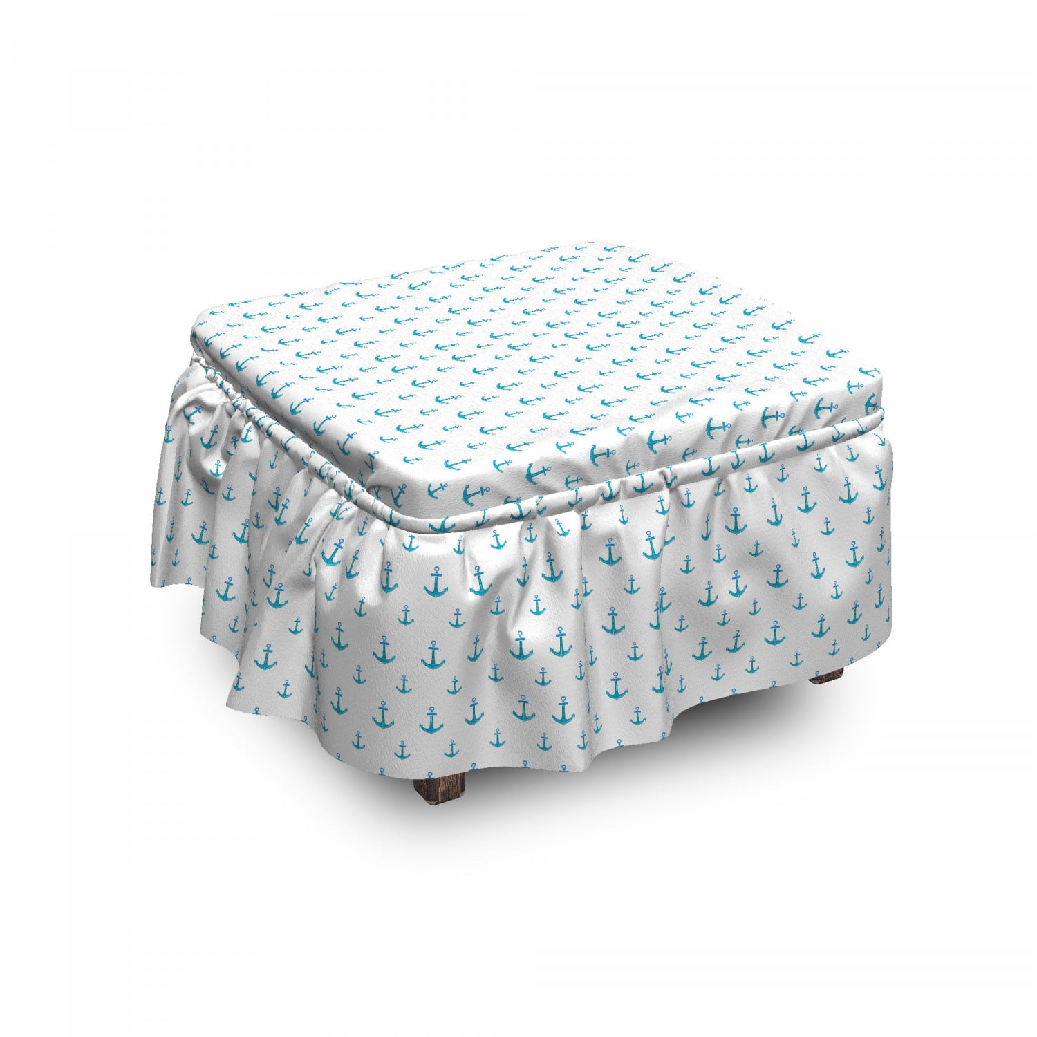 Anchor Ottoman Cover, Maritime Theme Items Art, 2 Piece Slipcover Set ...