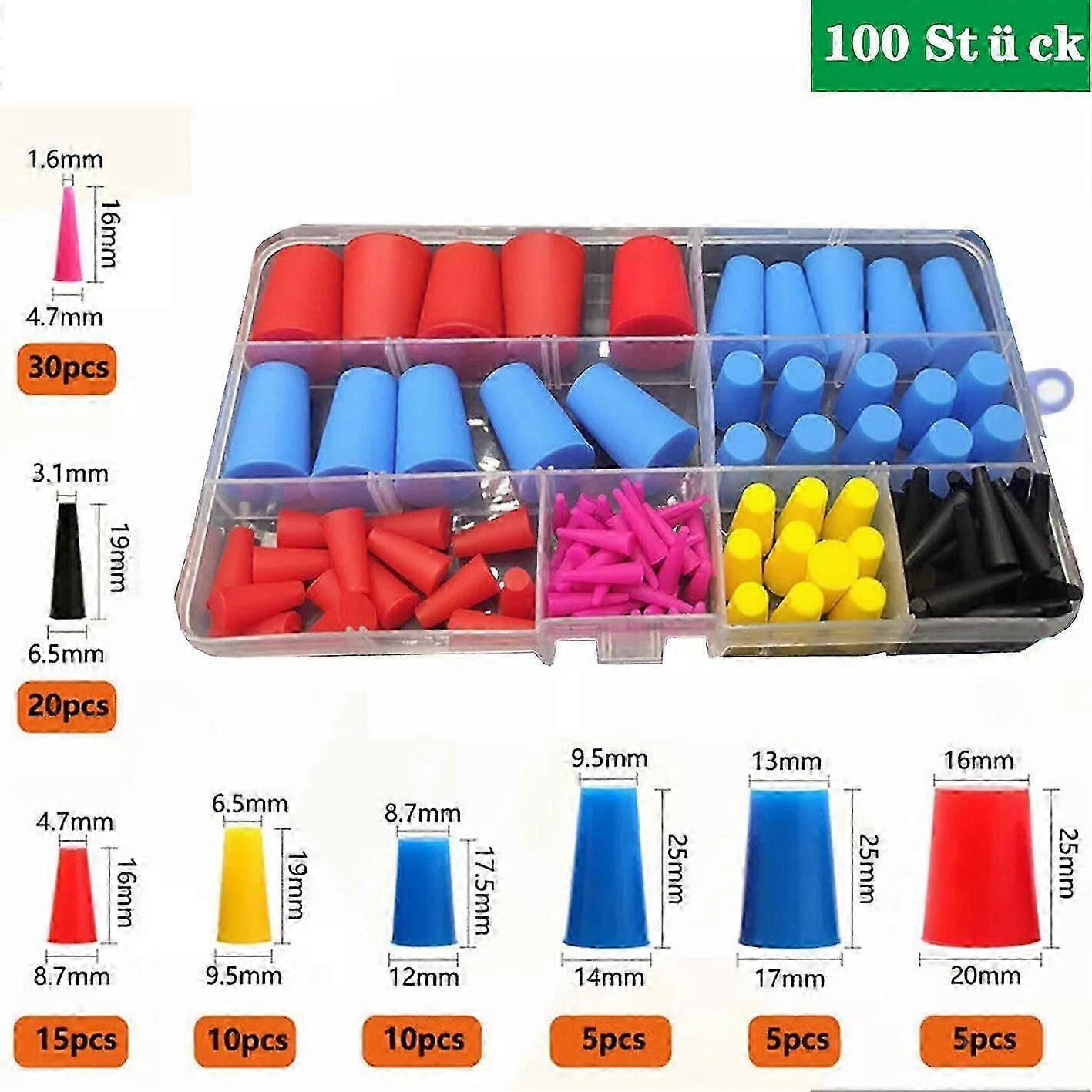 100pcs Silicone Rubber Plug Assortment Set Plugs Conical Powder Coating ...