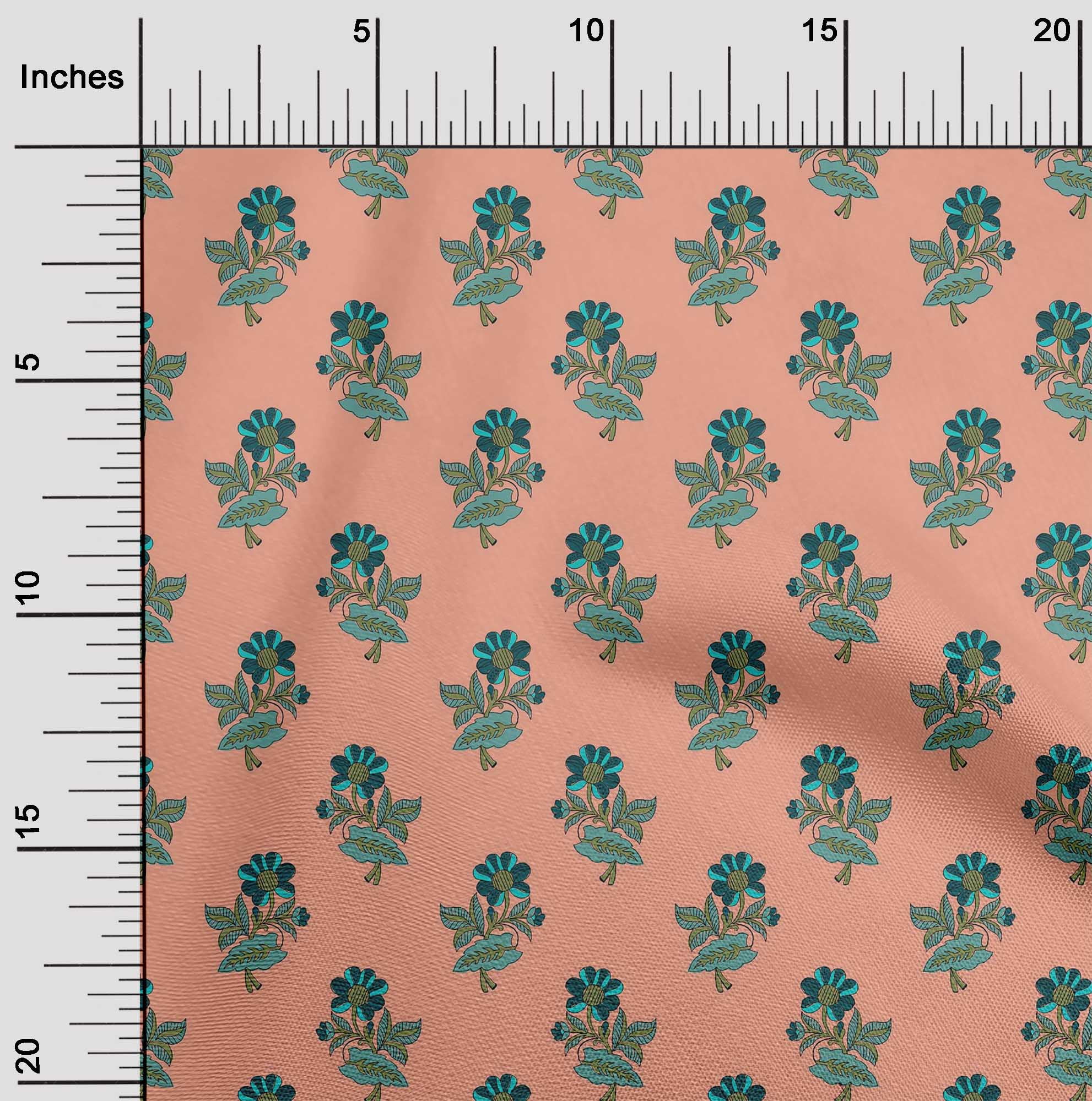 oneOone Organic Cotton Poplin Twill Fabric Leaves & Floral Block Print ...