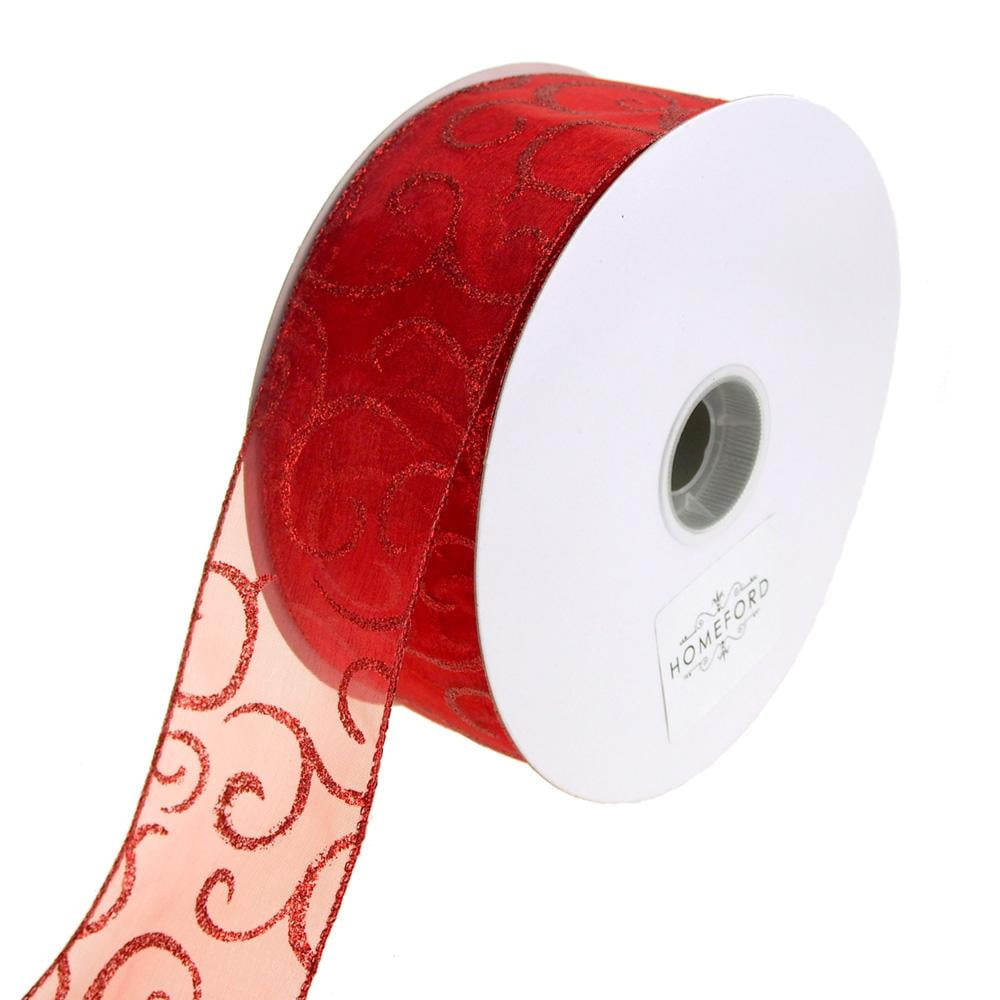 Glitter Swirl Organza Wired Christmas Holiday Ribbon, 2-1/2-Inch, 50 ...