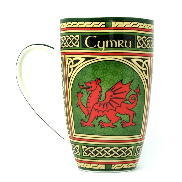 Wales Porcelain Coffee Mug - Welsh Red Dragon Porcelain Cup with Irish ...