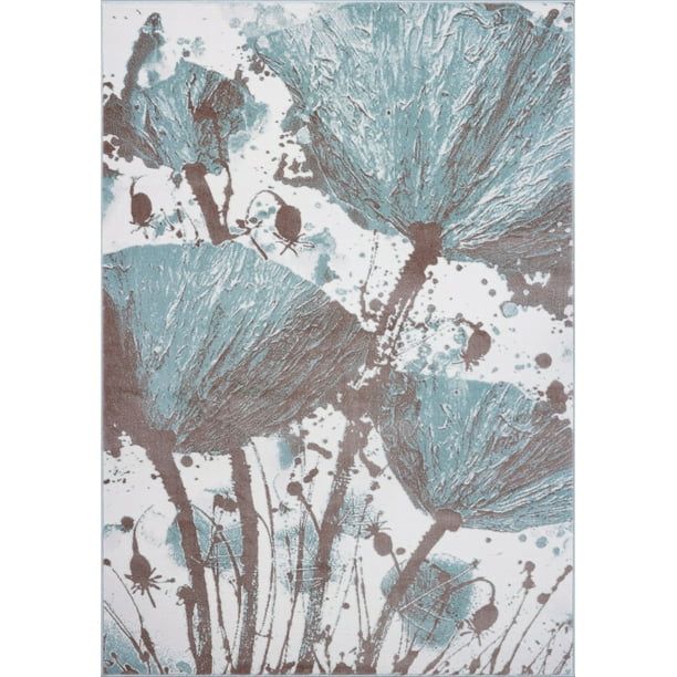 Ladole Rugs Floral Pattern Poppy Abstract Area Rug Carpet in Blue-Cream ...