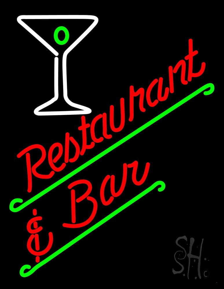 Restaurant Bar LED Neon Sign 24 x 31 - inches, Clear Edge Cut Acrylic ...