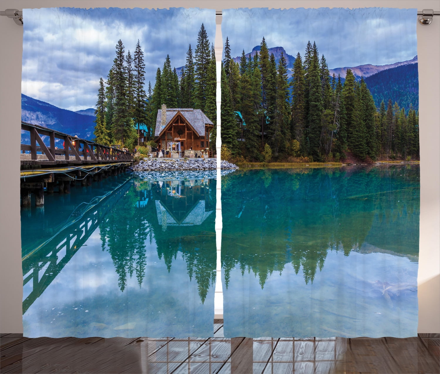 Nature Curtains 2 Panels Set, Canadian Emerald Lake Scenery with a ...