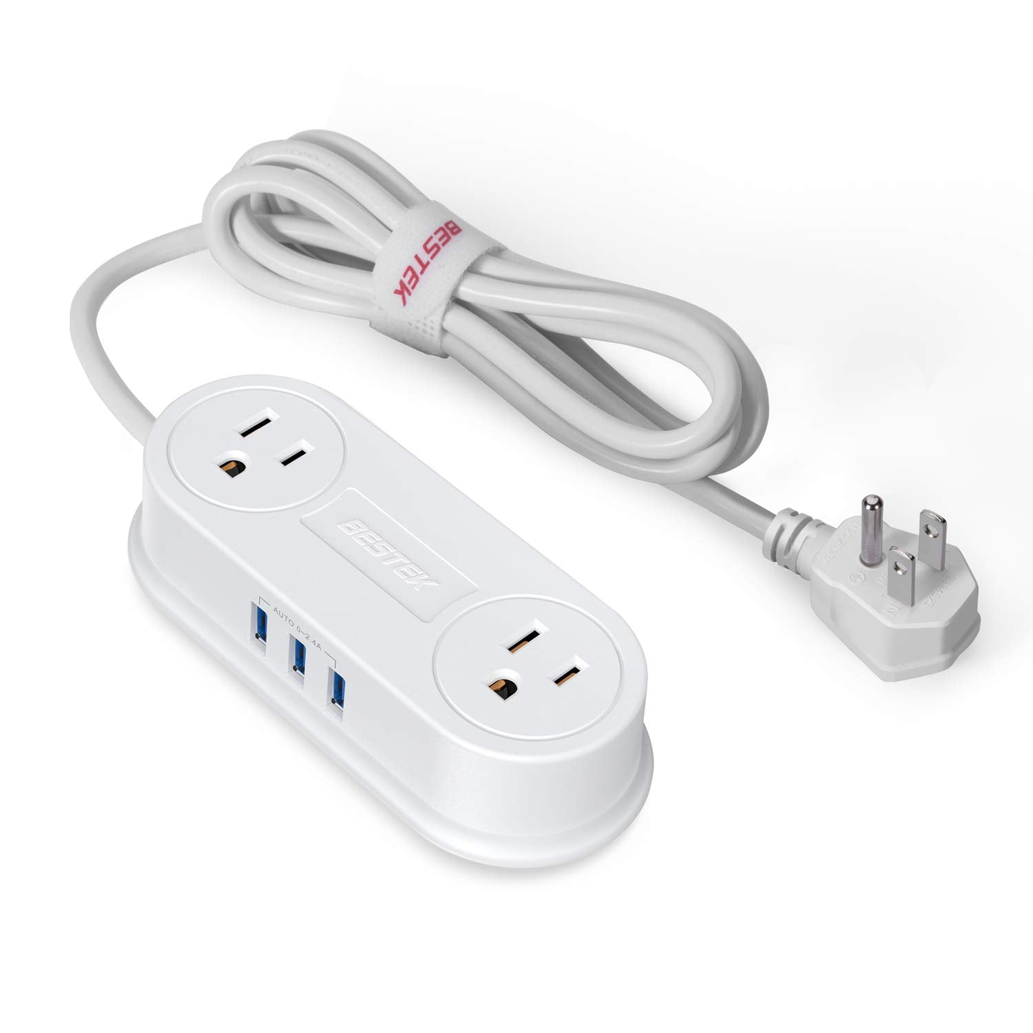Bestek 2-Outlet Power Strip Surge Protector 5ft. Cord, Travel Adapter ...