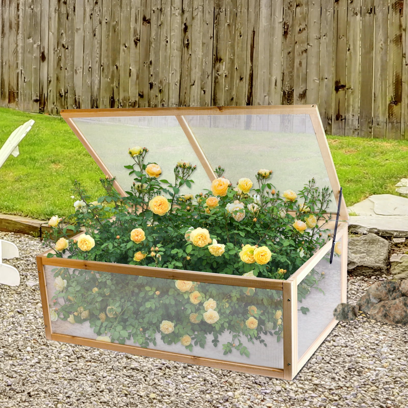 Greenhouse Vented Garden Plant Cover Wood Top Opening Door Cold Frame ...