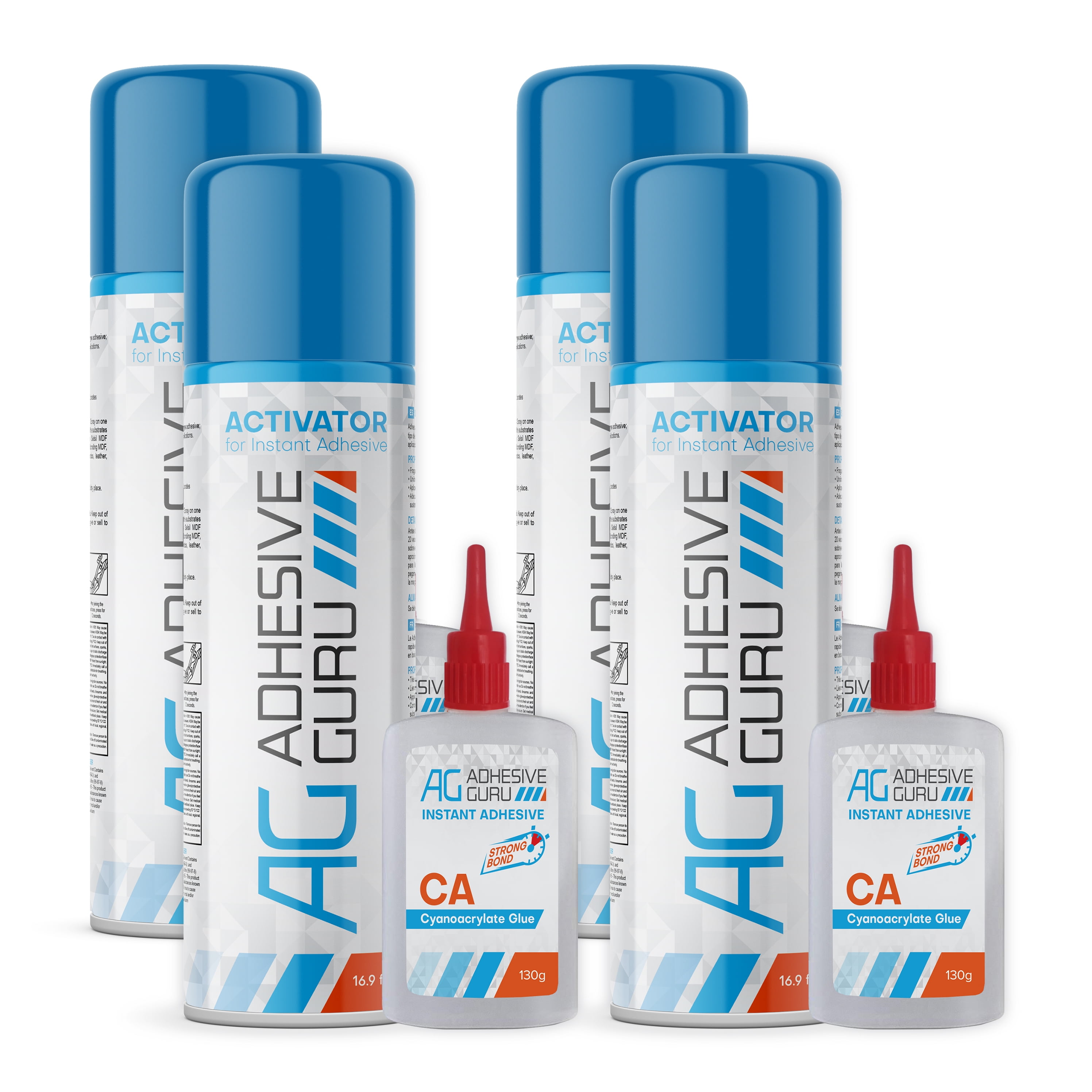 Adhesive Guru CA Glue with Activator (4 x 4.5 oz - 4 x 16.9 fl oz) Ca ...