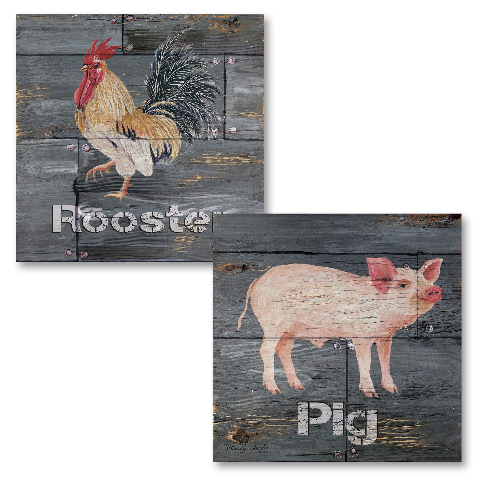 Gango Home Decor Country-Rustic Pig & Rooster by Cindy Jacobs (Printed ...