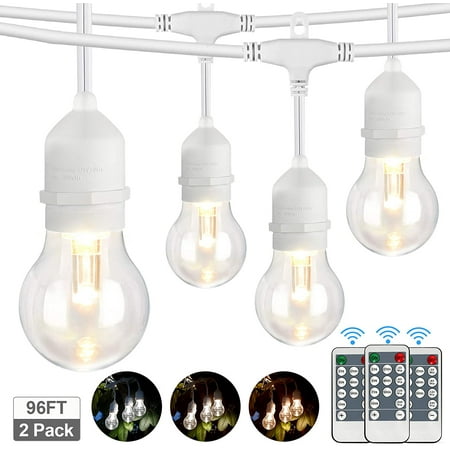 3-Color in 1 Outdoor LED String Lights with Remotes, 48FT Dimmable LED ...
