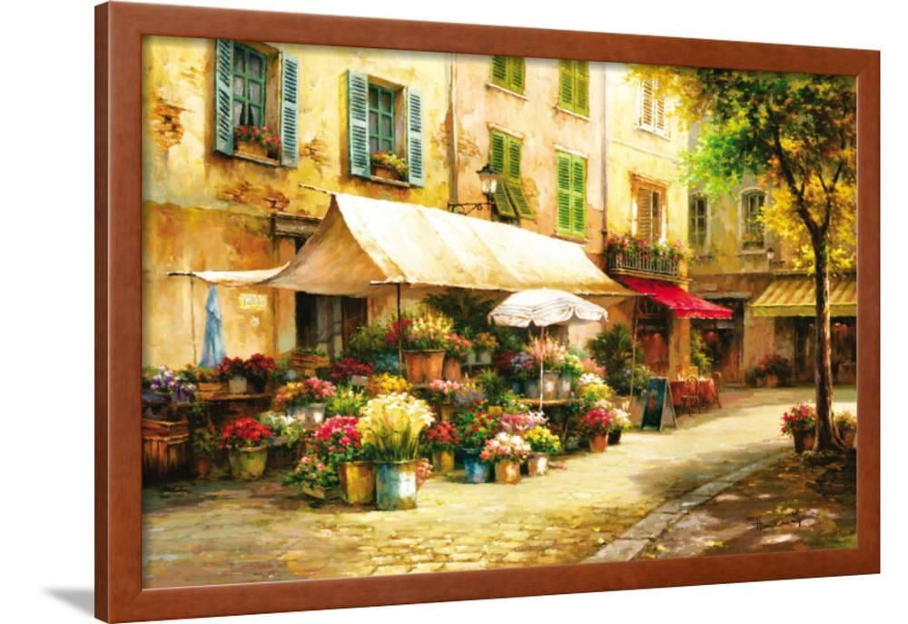The Flower Market, Botanical Scenic Framed Art Print Wall Art by Han ...