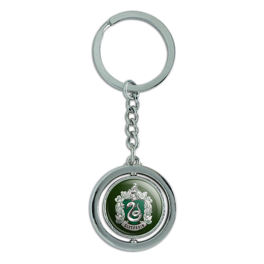 Harry Potter Slytherin Painted Crest Keychain Spinning Round Chrome ...