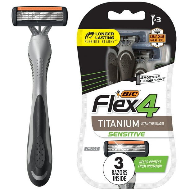 BIC Flex 4 Titanium Sensitive Men's Disposable Razors, 4 Blade, 3-Count ...