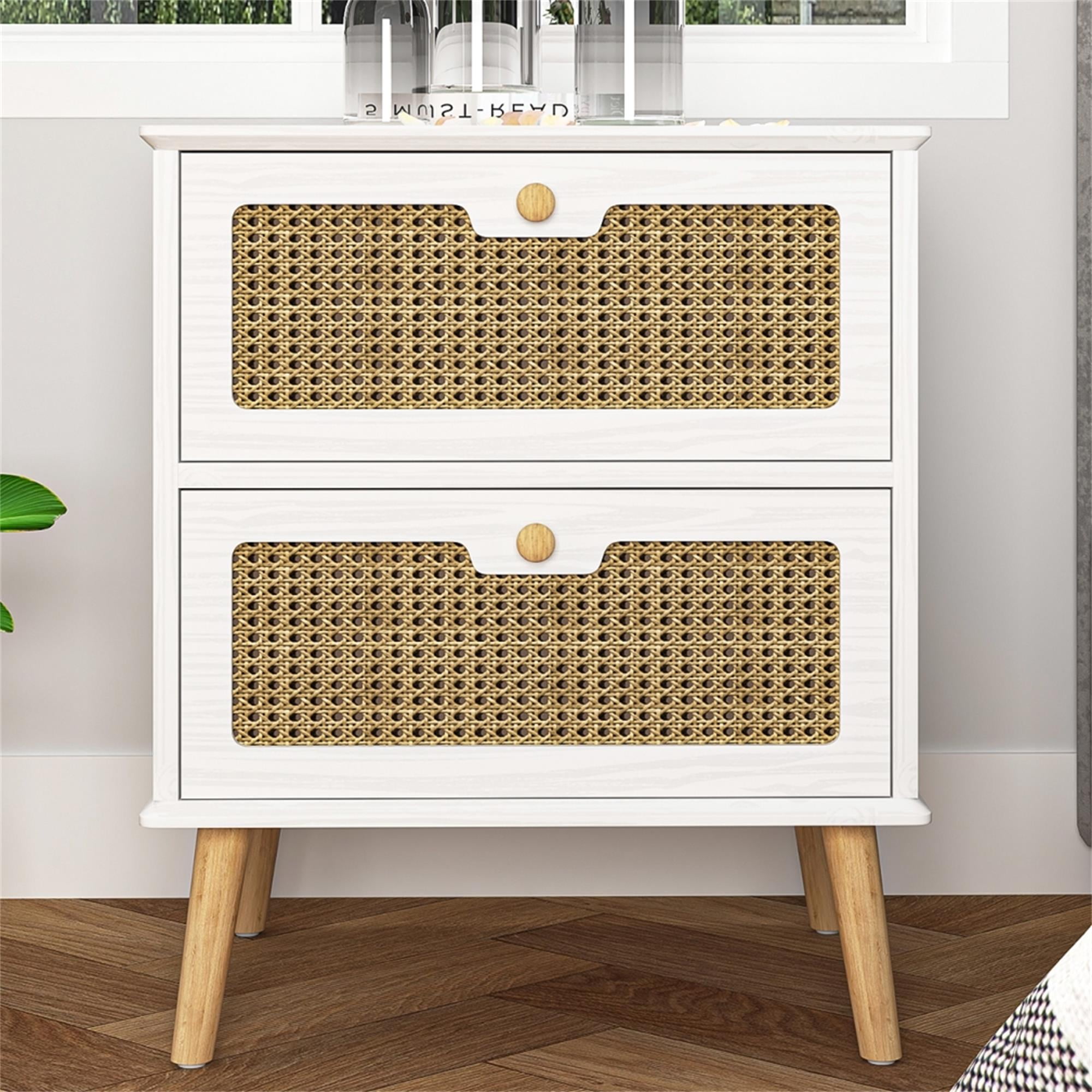 Resenkos Rattan Bedroom Bedside Table, Double Layer Nightstand End ...