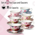 Tea Cup and Saucer Set of 6 (12 pieces), Floral Tea Cups, 8 Oz.Bone China Porcelain - Walmart.com