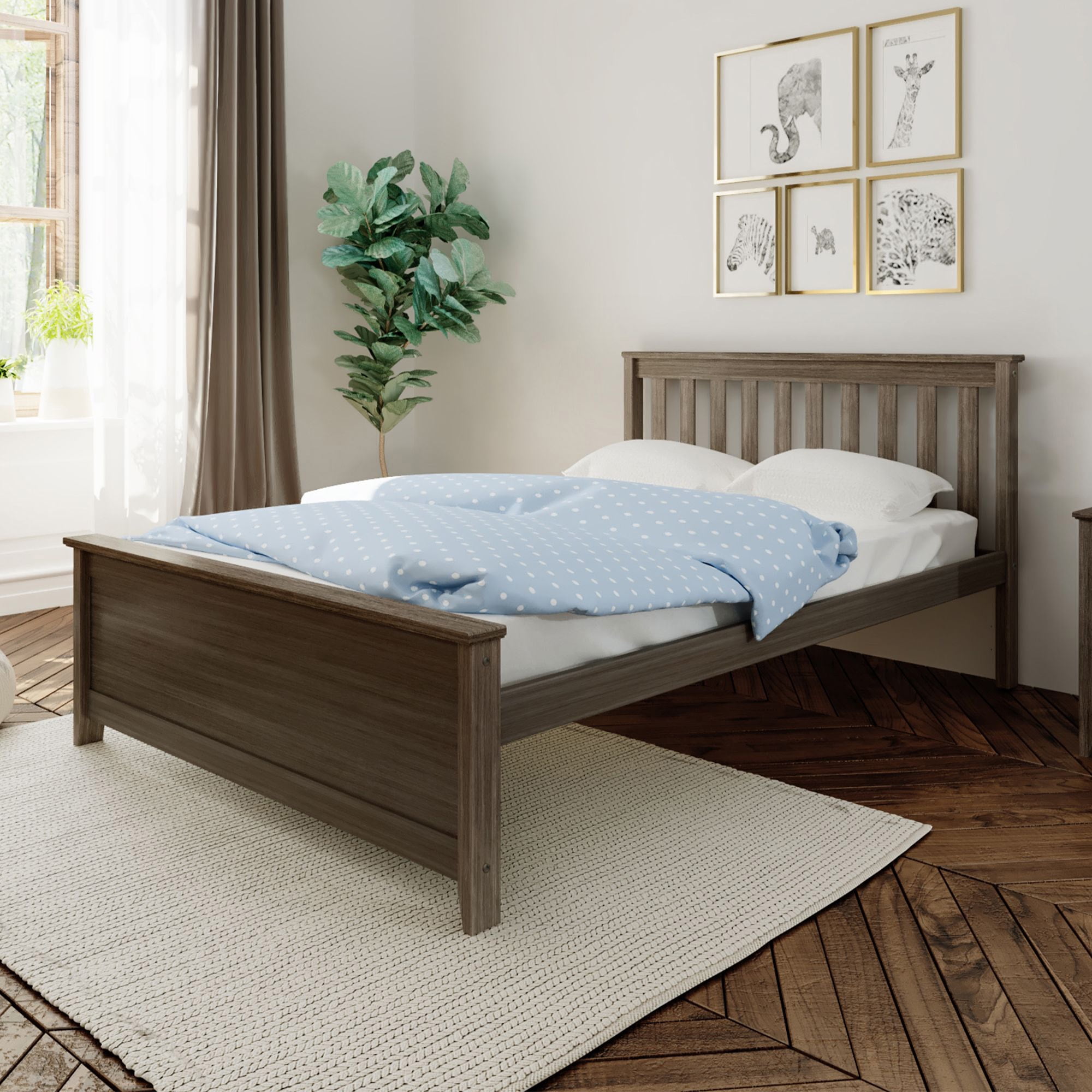 Max & Lily Full Size Bed Frame with Slatted Headboard, Solid Wood ...