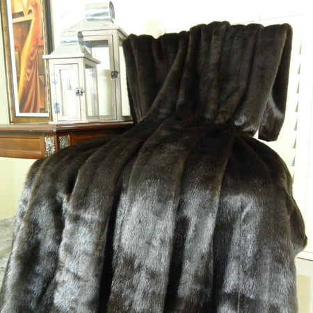 Thomas Collection Dark Brown Mink Faux Fur Throw Blanket - 16425 ...