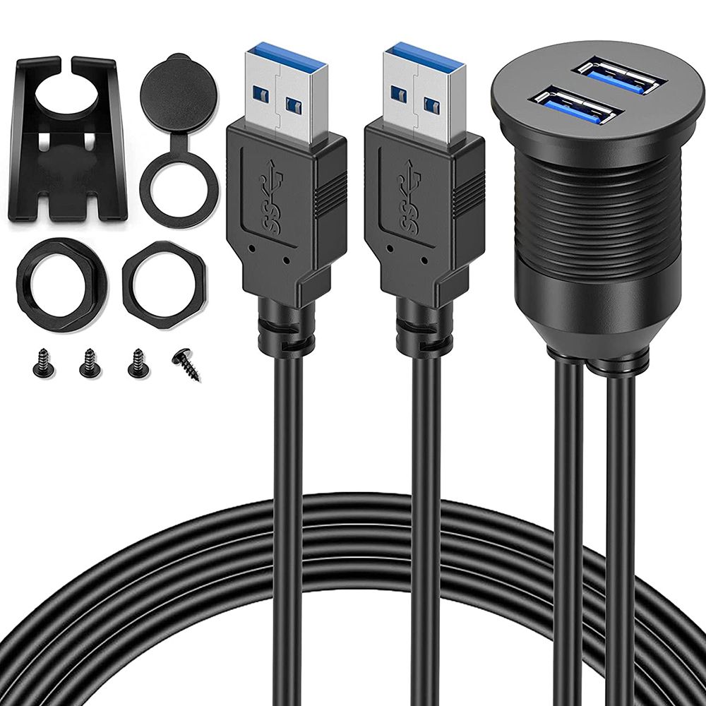 3ft Dual Ports Round Truck USB 3.0 Panel Flush Mount Extension Cable ...