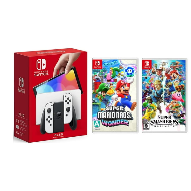 Consola Nintendo Switch - OLED 64Gb Blanco + juegos fisicos de Super Smash Bros Ultimate ...