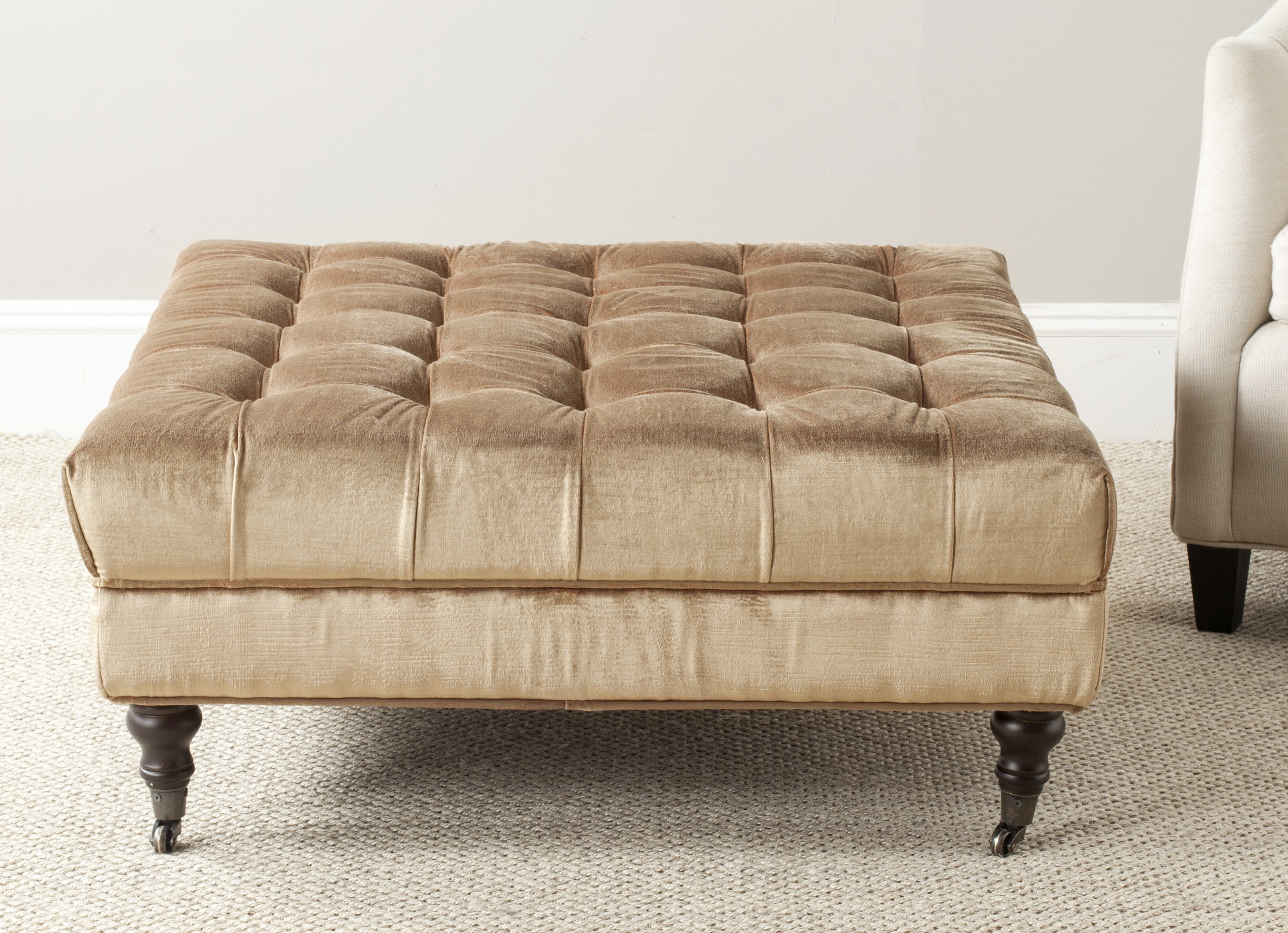 Safavieh Clark Classic Glam Tufted Cocktail Ottoman W Casters