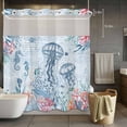 No Hook Shower Curtain with Snap in Liner, Watercolor Coral Blue Walrus ...