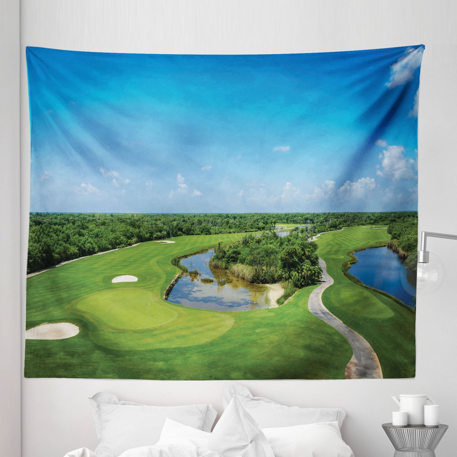 Golf Course Scene Tapestry, Panoramic Real Picturesque of a Field ...