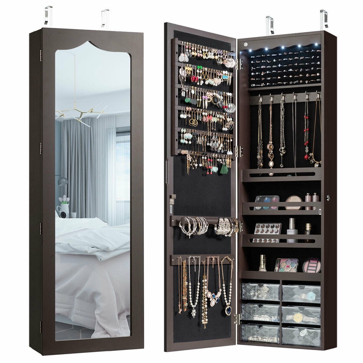 Click here for Gymax Wall Door Mounted Jewelry Armoire With Led M... prices