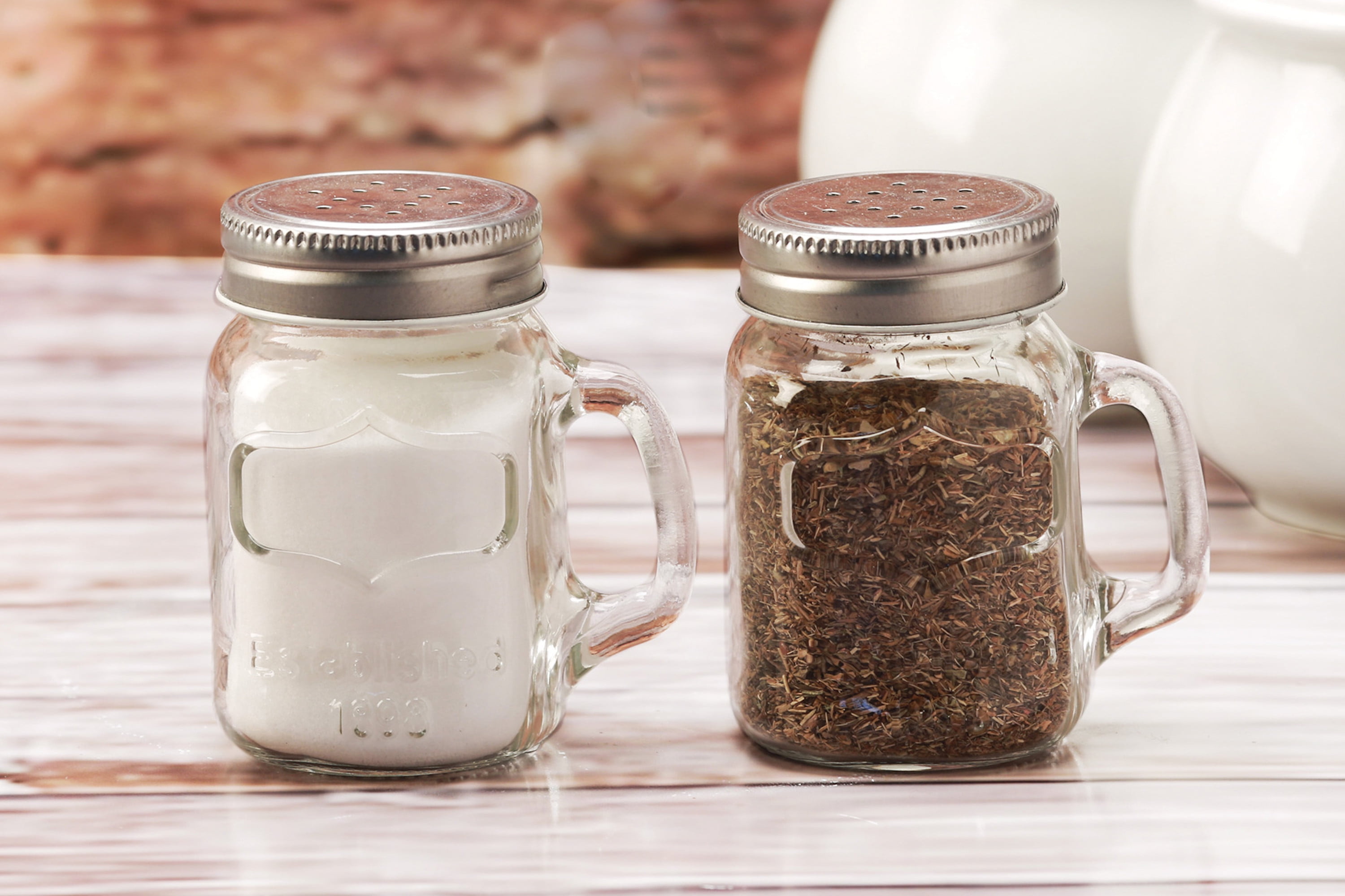 Circleware Yorkshire Clear Glass Mason Jar Salt and Pepper Shakers with Handles Metal Lids Kitchen Glassware Preserving Containers Perfect Himalayan Seasoning Spices 2 Piece Set 5 oz Walmart