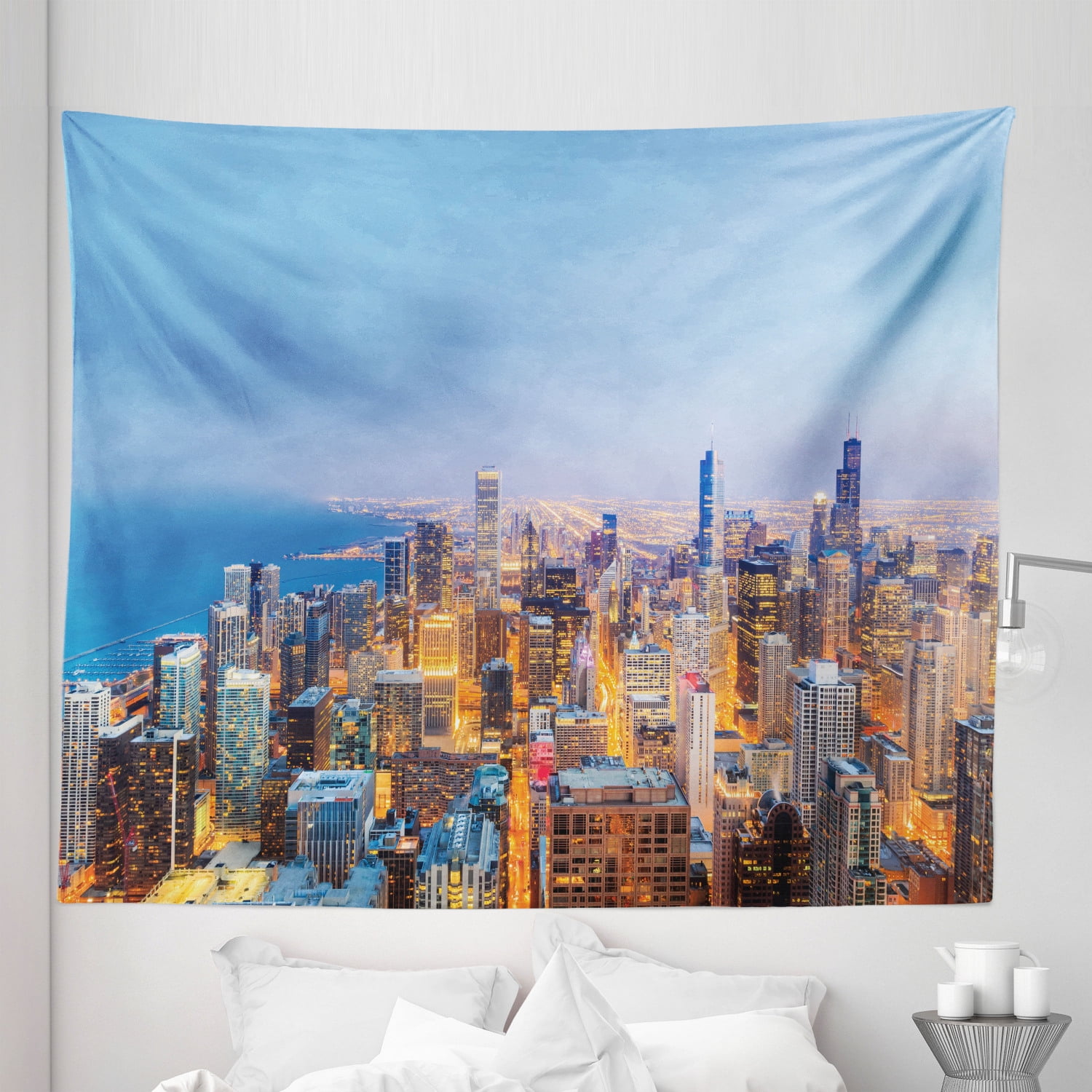 Chicago Skyline Tapestry, Aerial View of Town Michigan Lake Vibrant ...