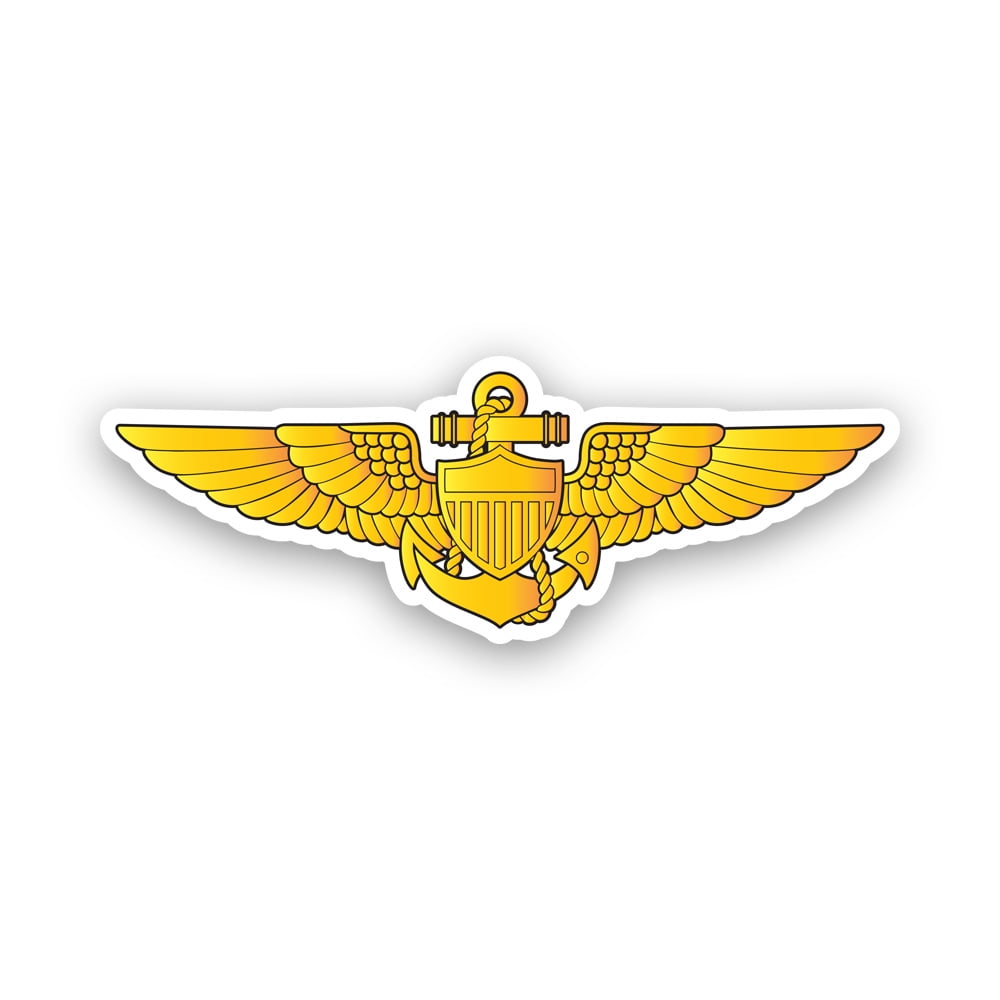 White Border Gold Navy Aviator Wings Sticker Decal - Self Adhesive ...