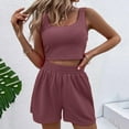 Bibifish Womens Shorts Sets Sleeveless Square Neck Cropped Rib Knit Tee ...