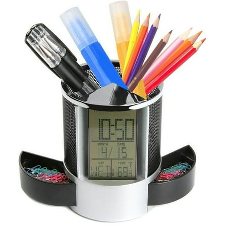 Lubelski Office LCD Alarm Clock Time Temperature Display Pen Pencil ...