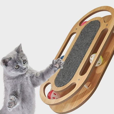 Funny Cat Turntable Combination Toy, Wooden Track Balls Turntable with ...
