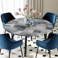 Abstract Block Round Table Cover, Minimalist Beige Blue Overlapping ...