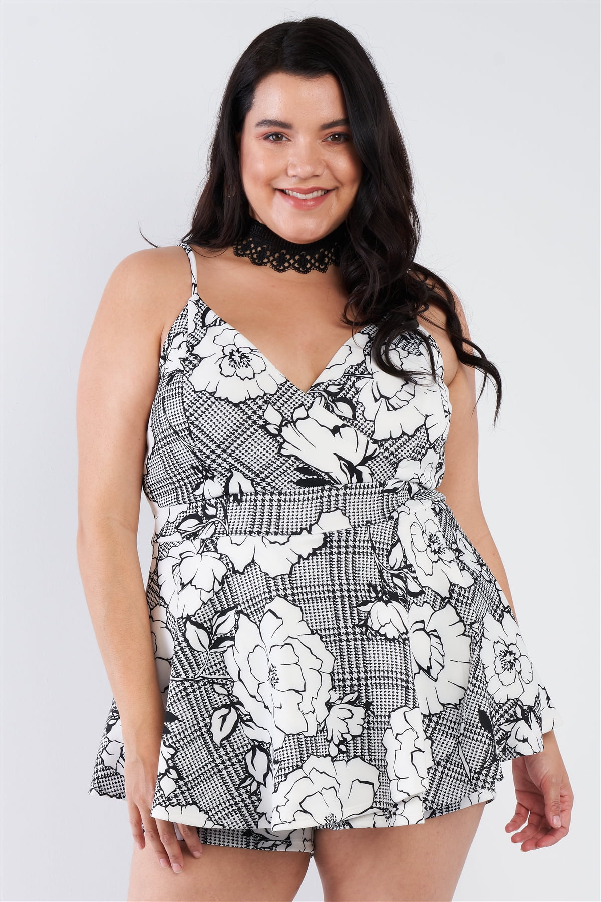 Plus Size Floral Short Skort Mini V-neck Romper 2XL - Walmart.com
