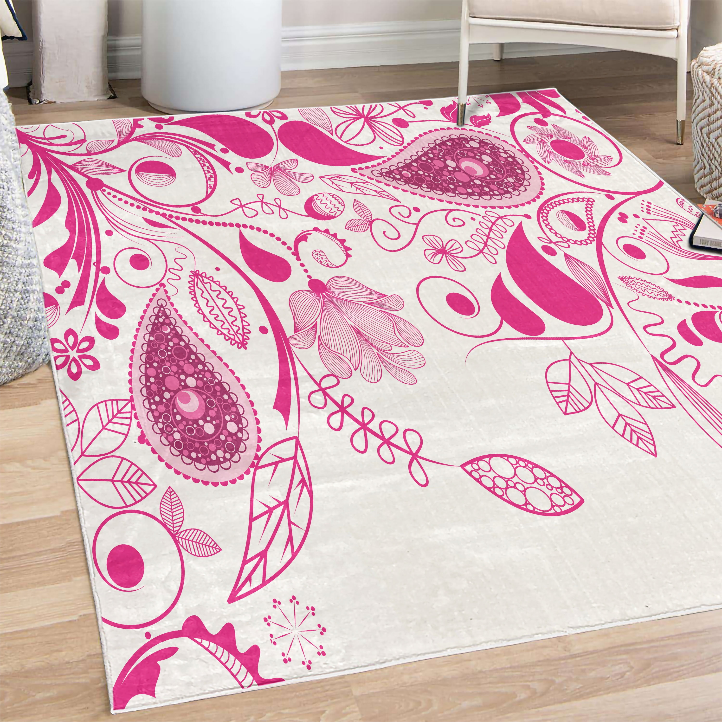 Paisley Decorative Rug, Oriental Motifs with Swirled Branch and Flower ...