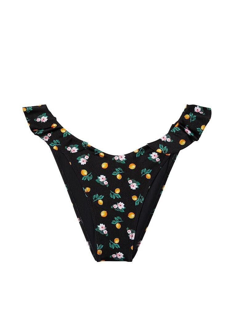 Large Black Lemon Ruffle Brazilian Bikini Bottom Low Rise High-Cut Leg ...