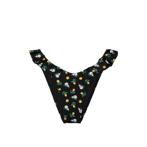 Large Black Lemon Ruffle Brazilian Bikini Bottom Low Rise High-Cut Leg ...
