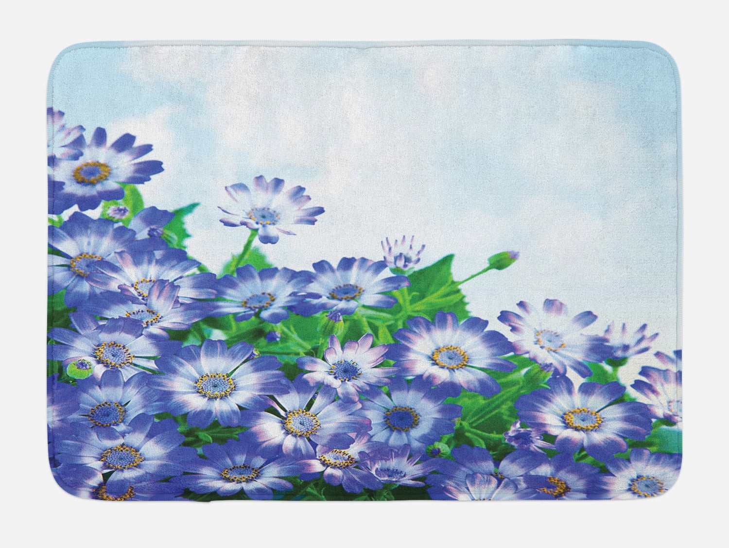 Flower Bath Mat, Bunch of Fresh Wildflowers in Grass Vivid Spring Daisy ...