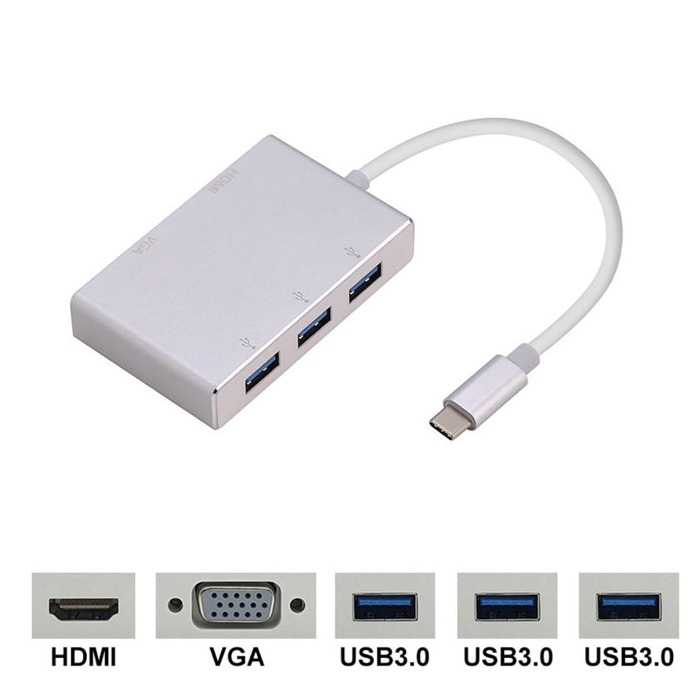 axGear USB 3.1 Type C to HDMI VGA 3 Port USB 3.0 HUB Converter Adapter ...